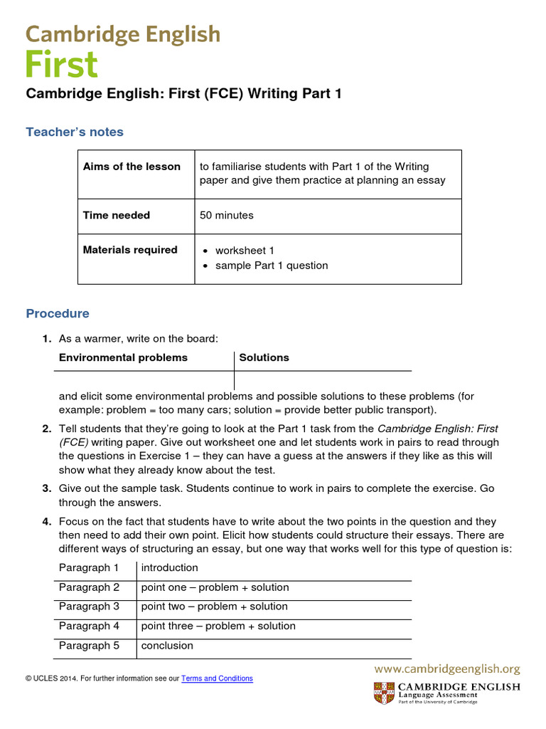 Cambridge English - First (FCE) Writing Part 1 | PDF | Question | Learning