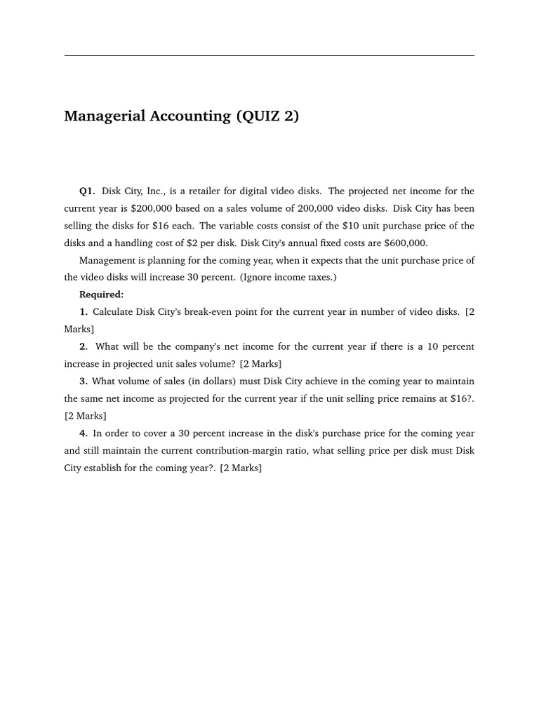 Quiz 2 | PDF | Inventory | Employment