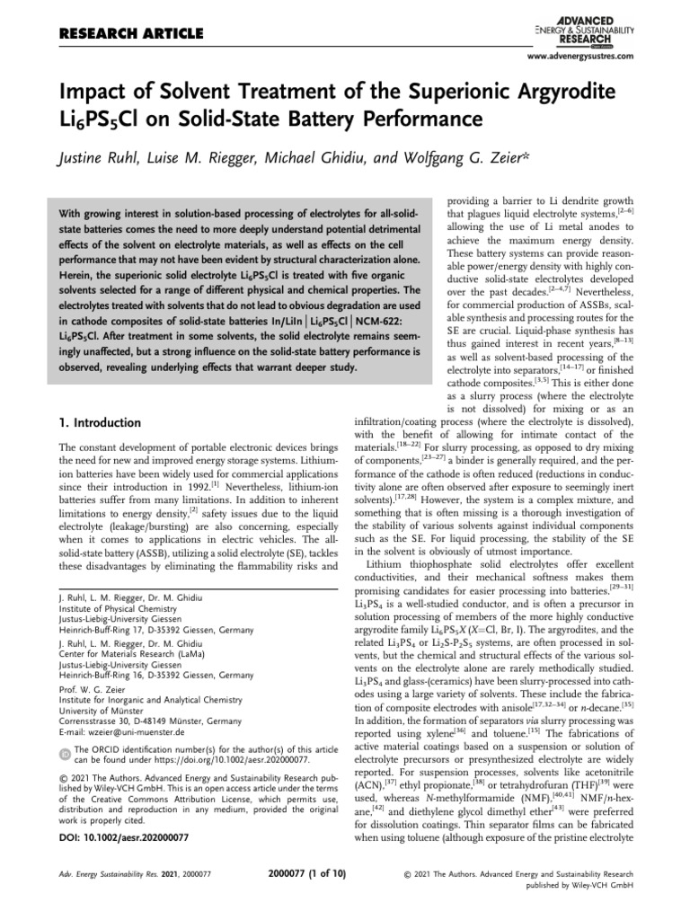 Impact of Solvent Treatment of The Superionic Argy | PDF | Solvent ...
