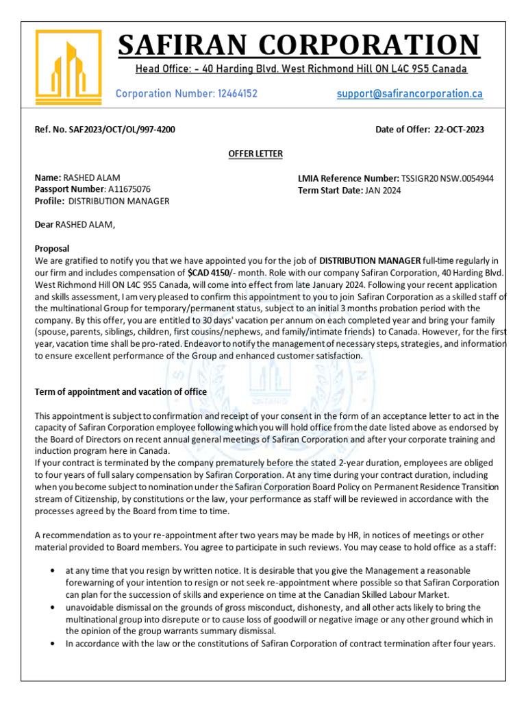 Safiran Corporation | PDF | Salary | Employment