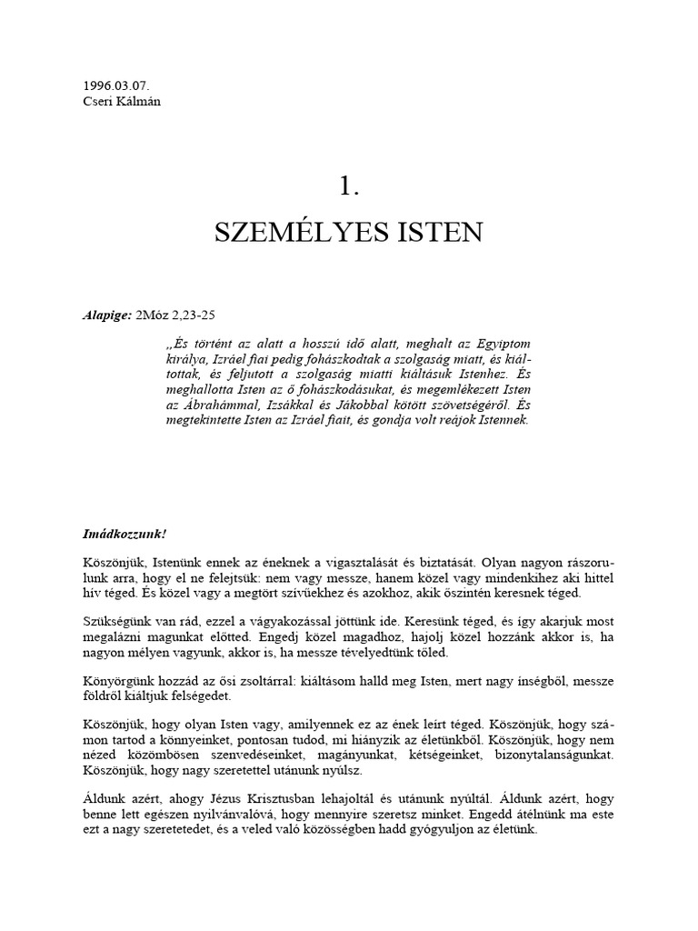 01 2moz 2,23-25 Szemelyes Isten CSK | PDF