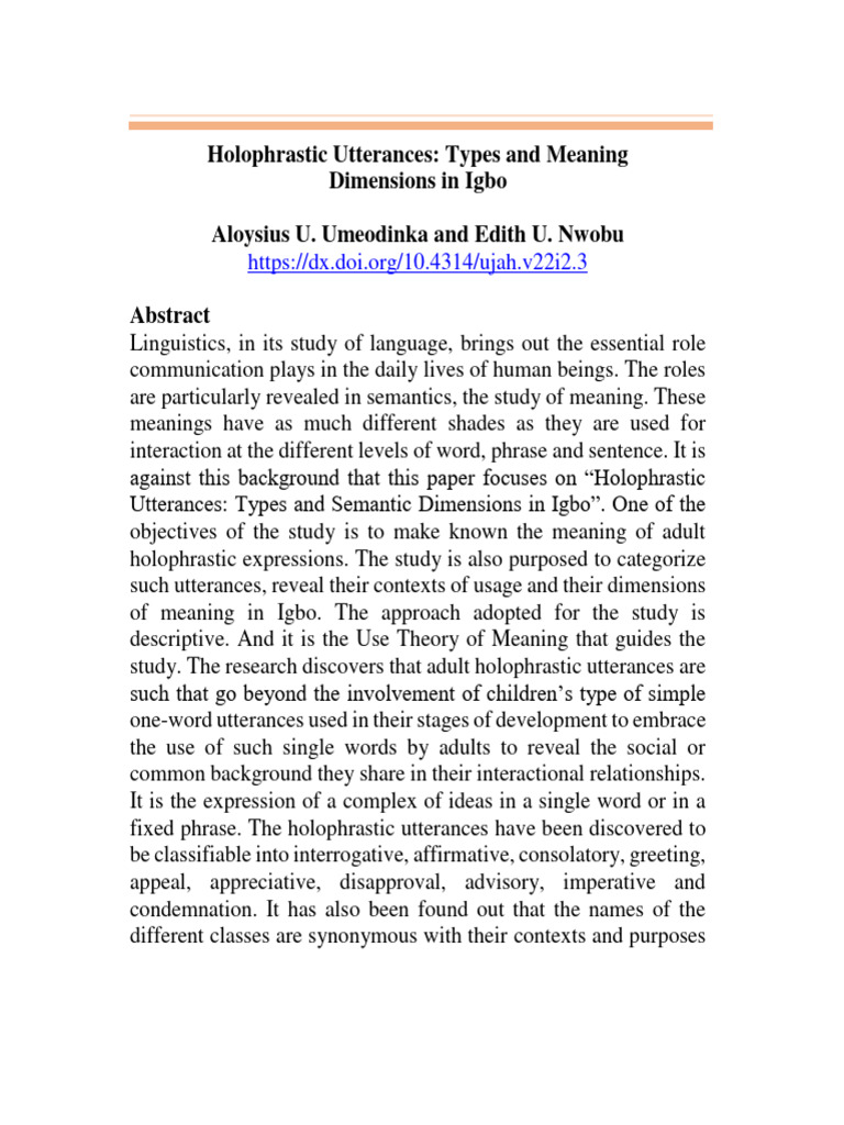 Hollophrastic Utterances | PDF | Linguistics | Word