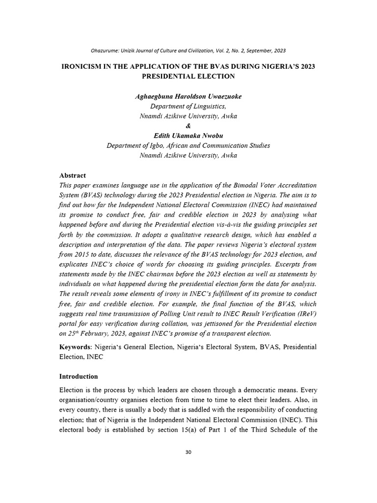 Ironicism in The Application of The Bvas During Nigeria's 2023 ...