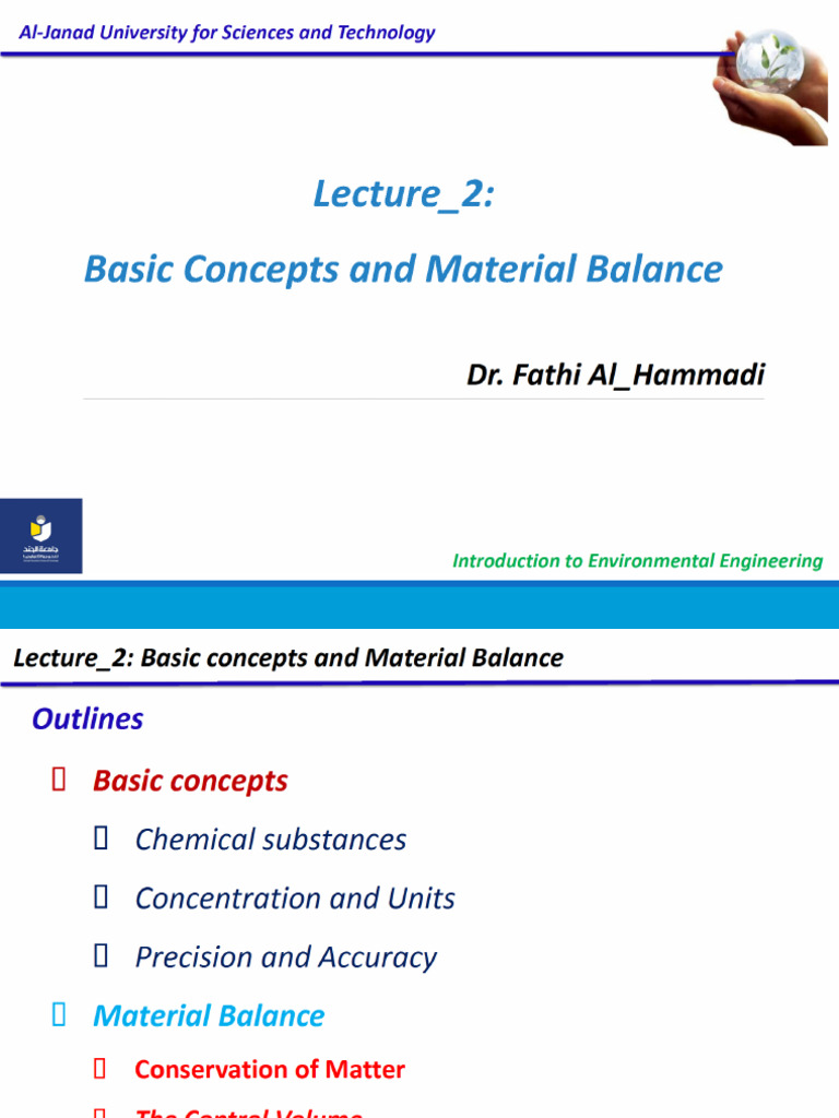 Lecture 2 Environmental Engineering-Material Balance | PDF