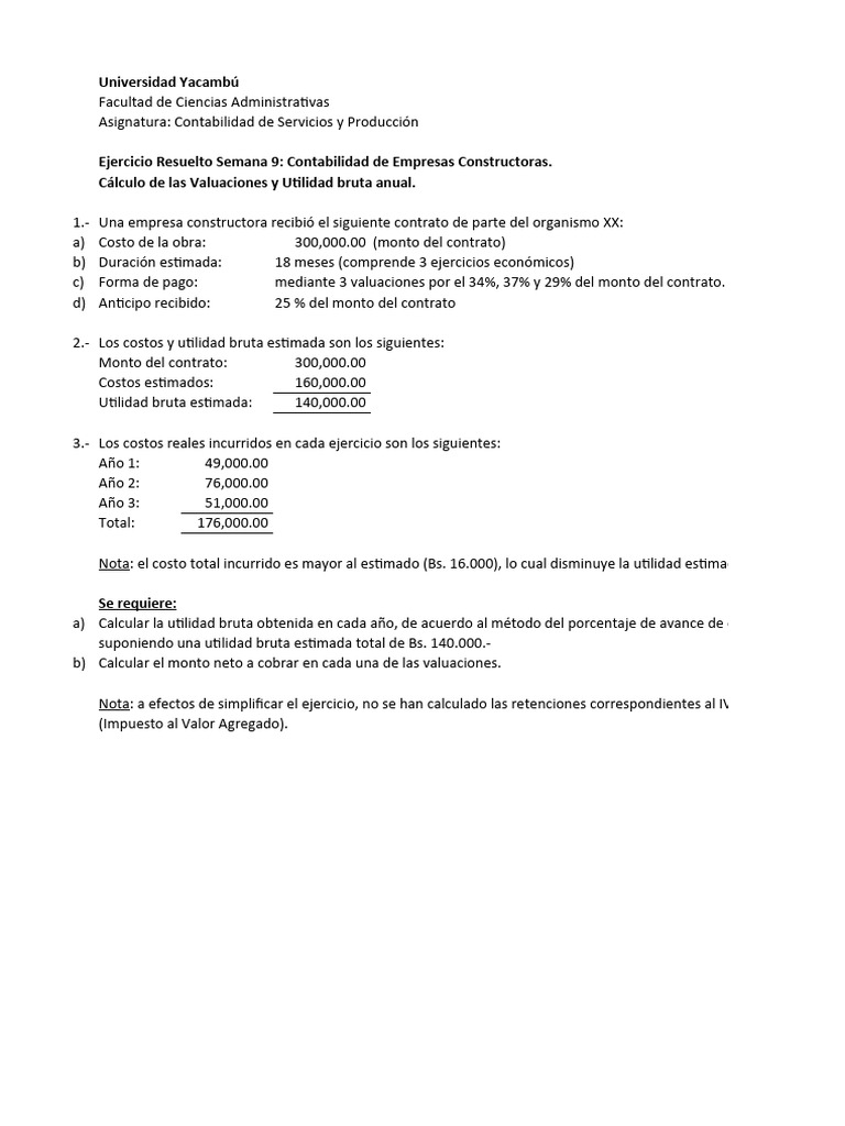 Ejercicio Resuelto Semana 9 Empresas Constructoras | PDF | Contabilidad | Impuesto al valor agregado