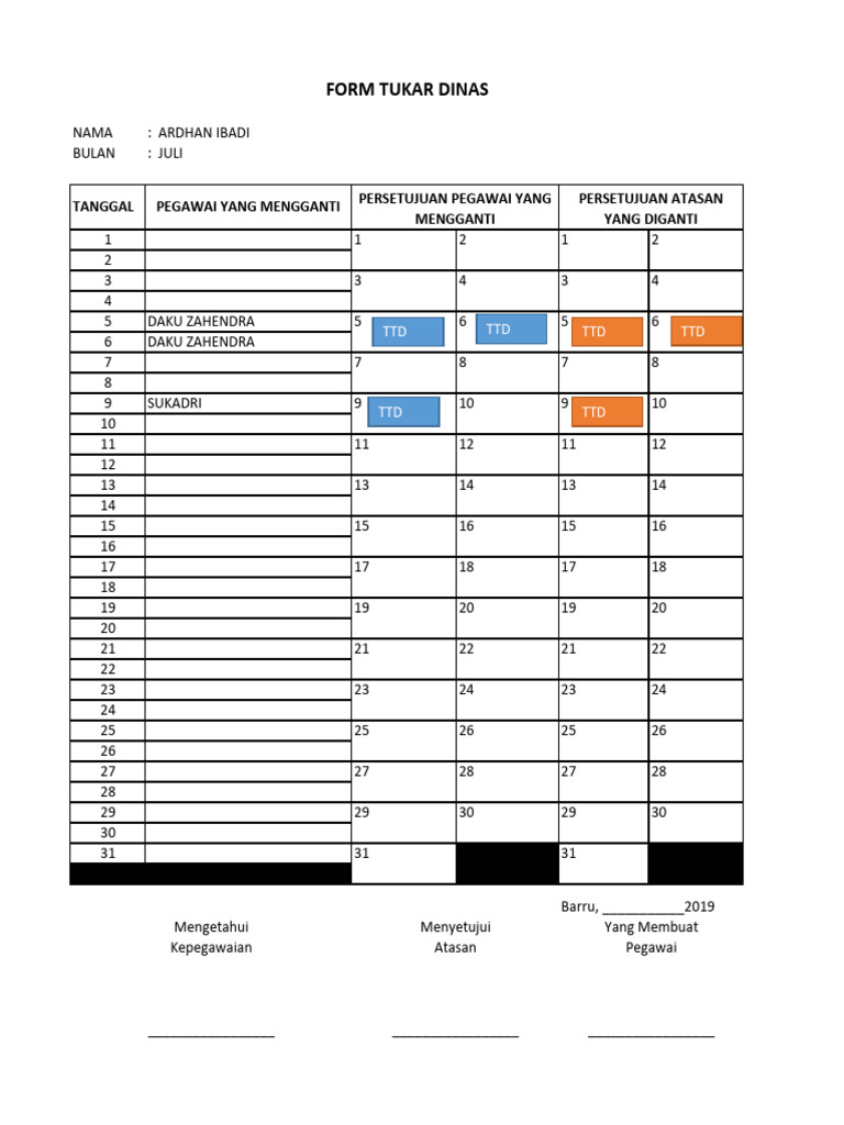 Form Tukar Dinas Terbaru | PDF