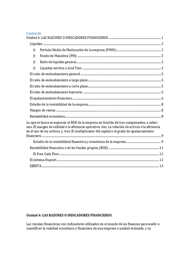 Unidad 4 Indicadores Financieros PDF Rentabilidad Sobre Recursos