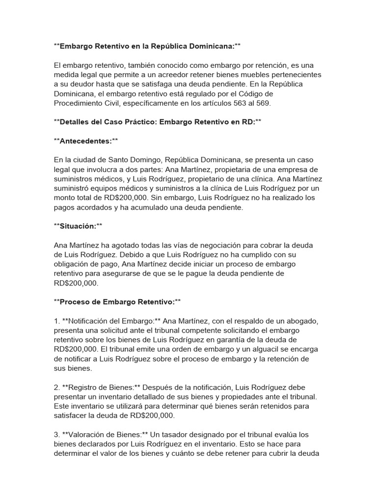 CASO DE Embargo Retentivo en La República Dominicana | PDF