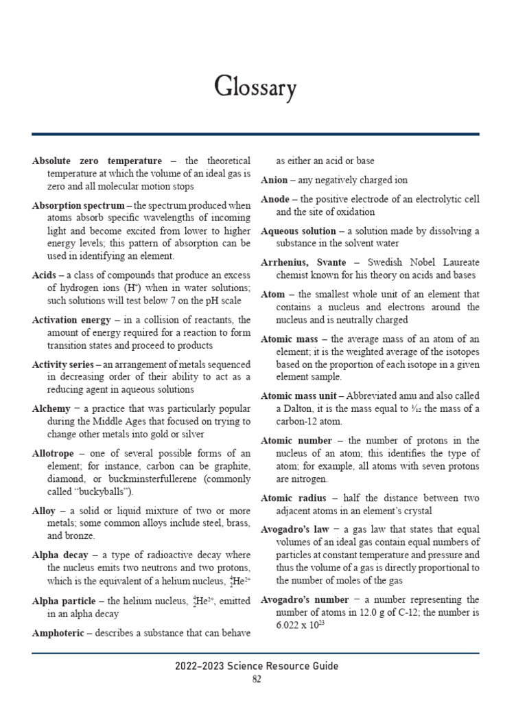 Usap Science 2023 Glossary and Per Tab Added | PDF | Atoms | Chemistry