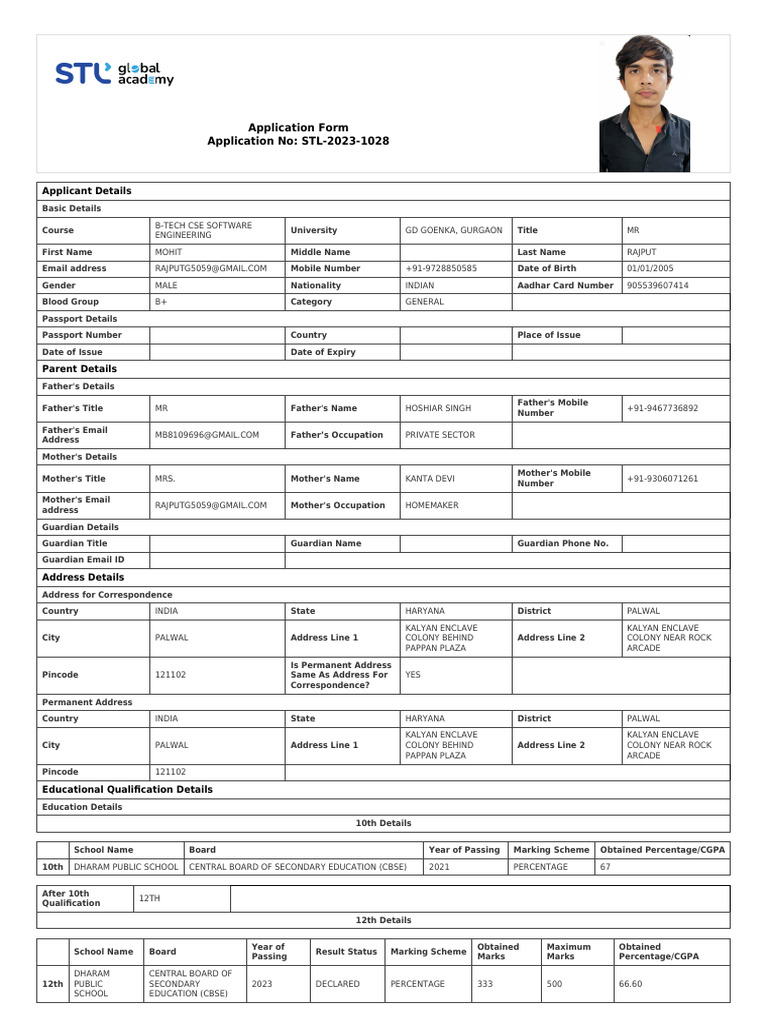 Application Form STL-2023-1028 | PDF | Qualifications