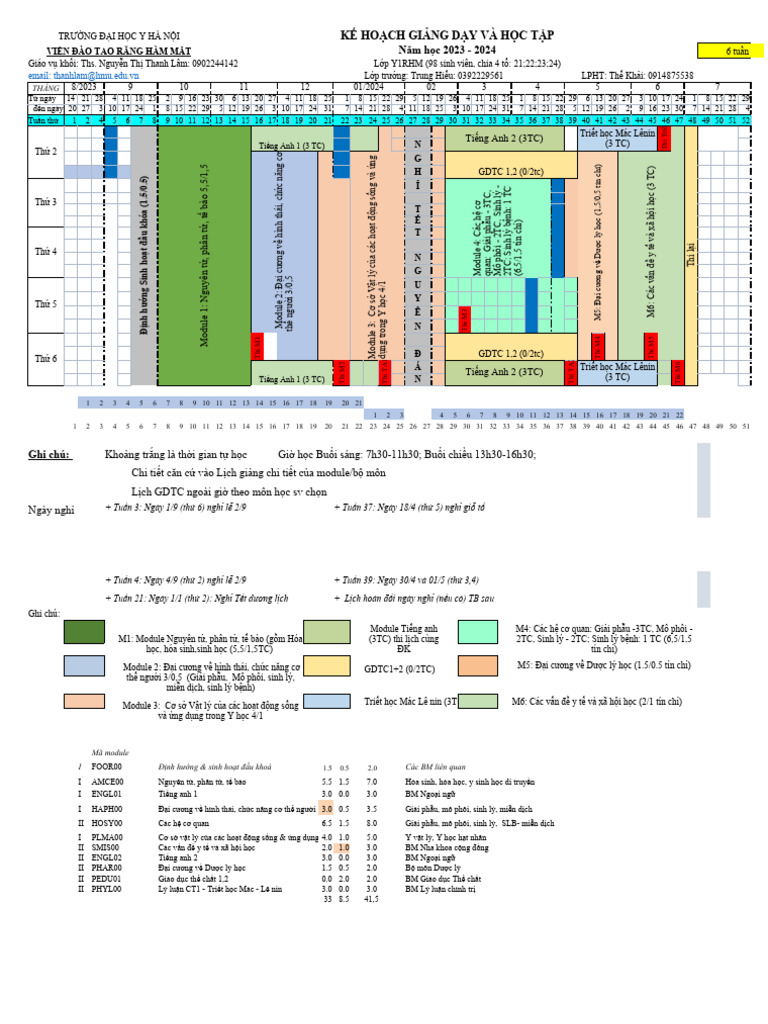 Lich Chay Y1RHM K23.29.26.9.2023 | PDF