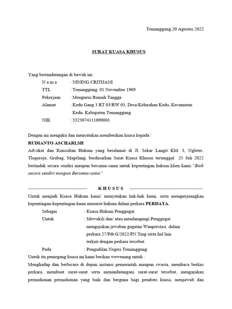 Surat Kuasa Nining | PDF