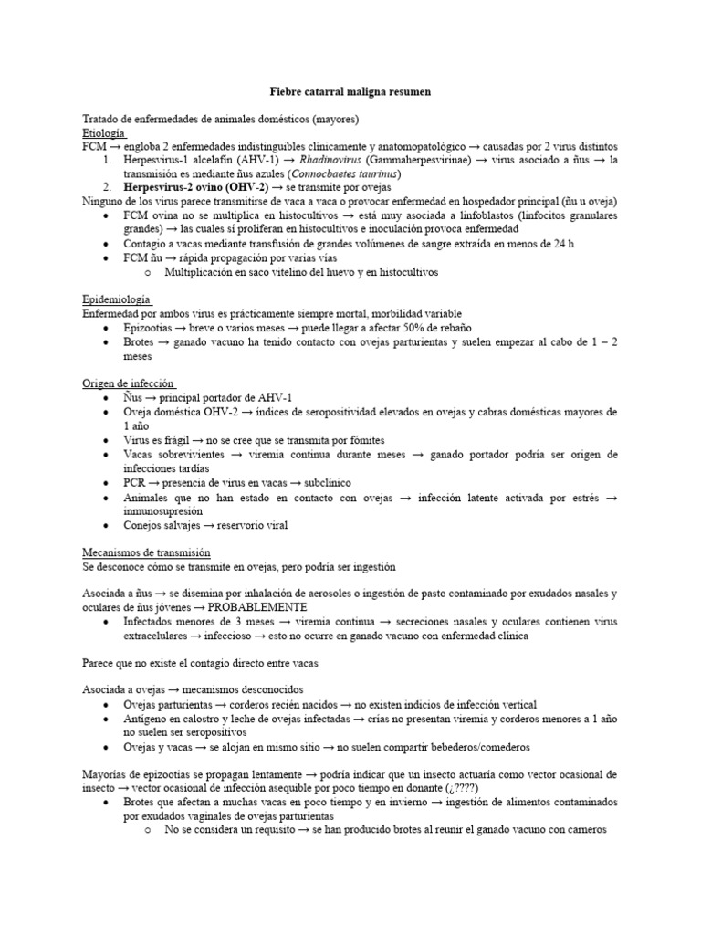 Fiebre Catarral Maligna Resumen | PDF | Sistema complementario ...