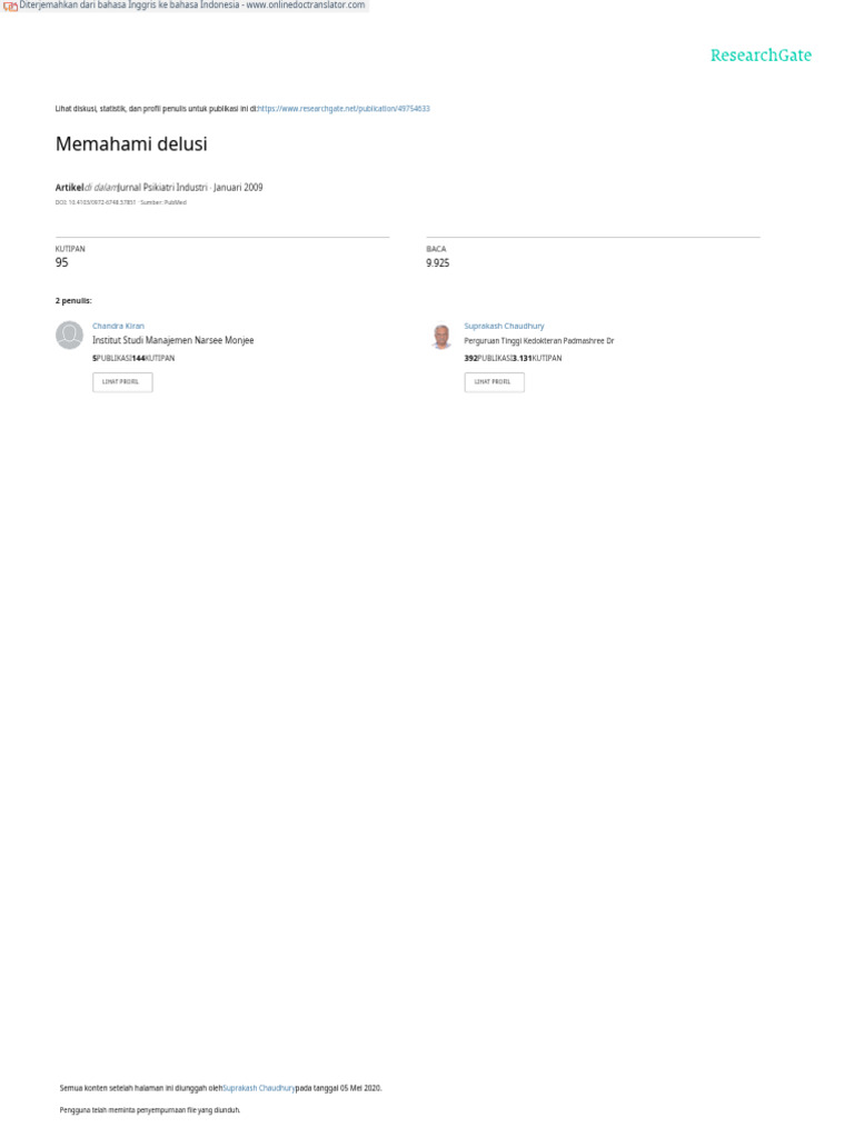 UnderstandingDelusions en Id | PDF | Karier & Perkembangan
