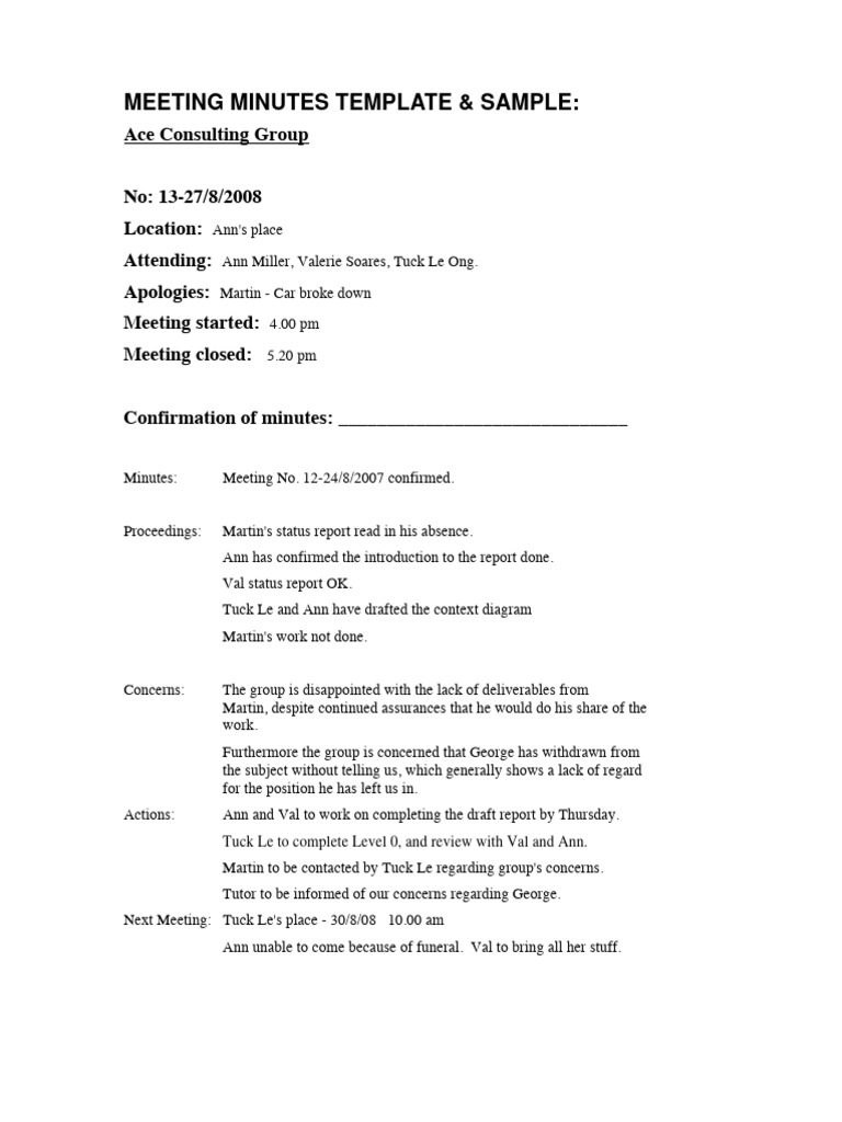 Meeting Minutes Sample | PDF