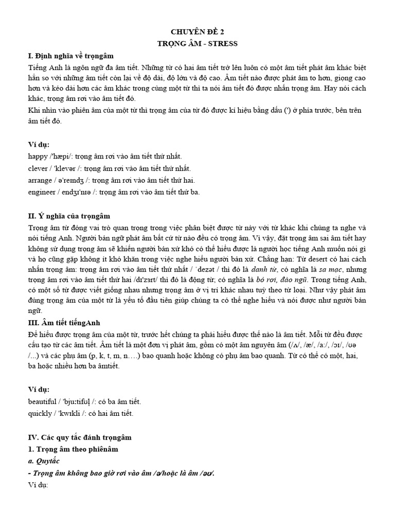 Chuyên Đề 2 (Stress) | PDF