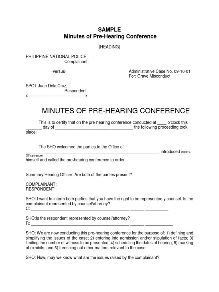Pre-Hearing Conference Minutes Sample | PDF | Government | Justice
