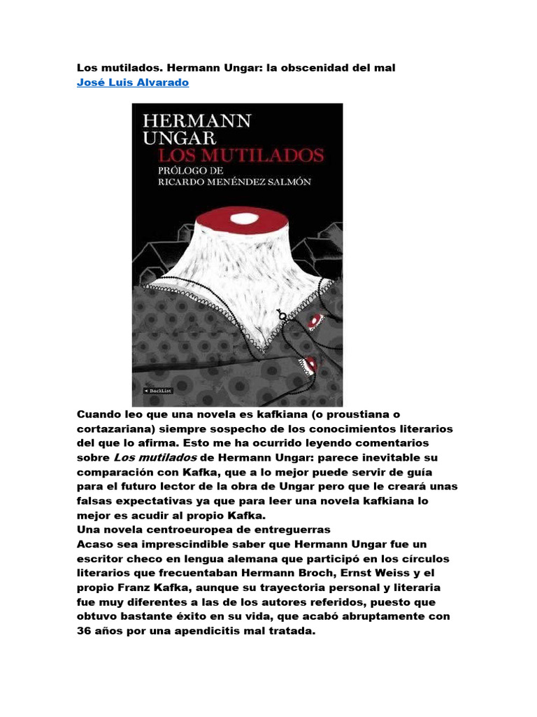 José Luis Alvarado: Los Mutilados, de Herman Hungar: La Obscenidad Del ...