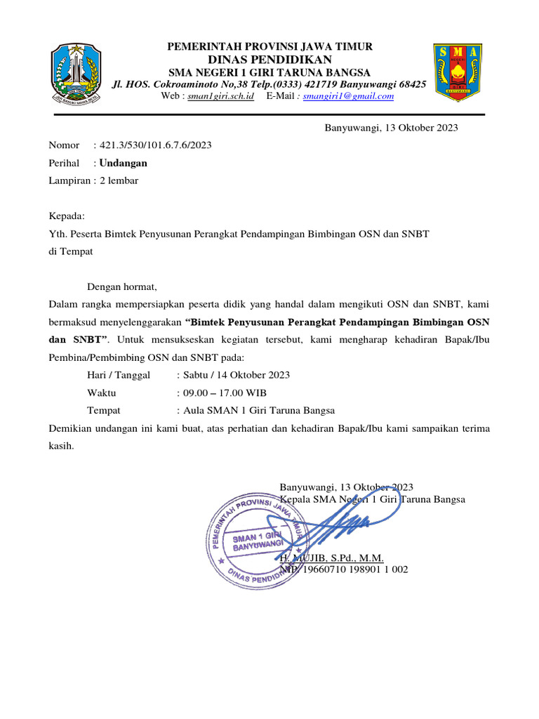 Surat Undangan Peserta Bimtek | PDF