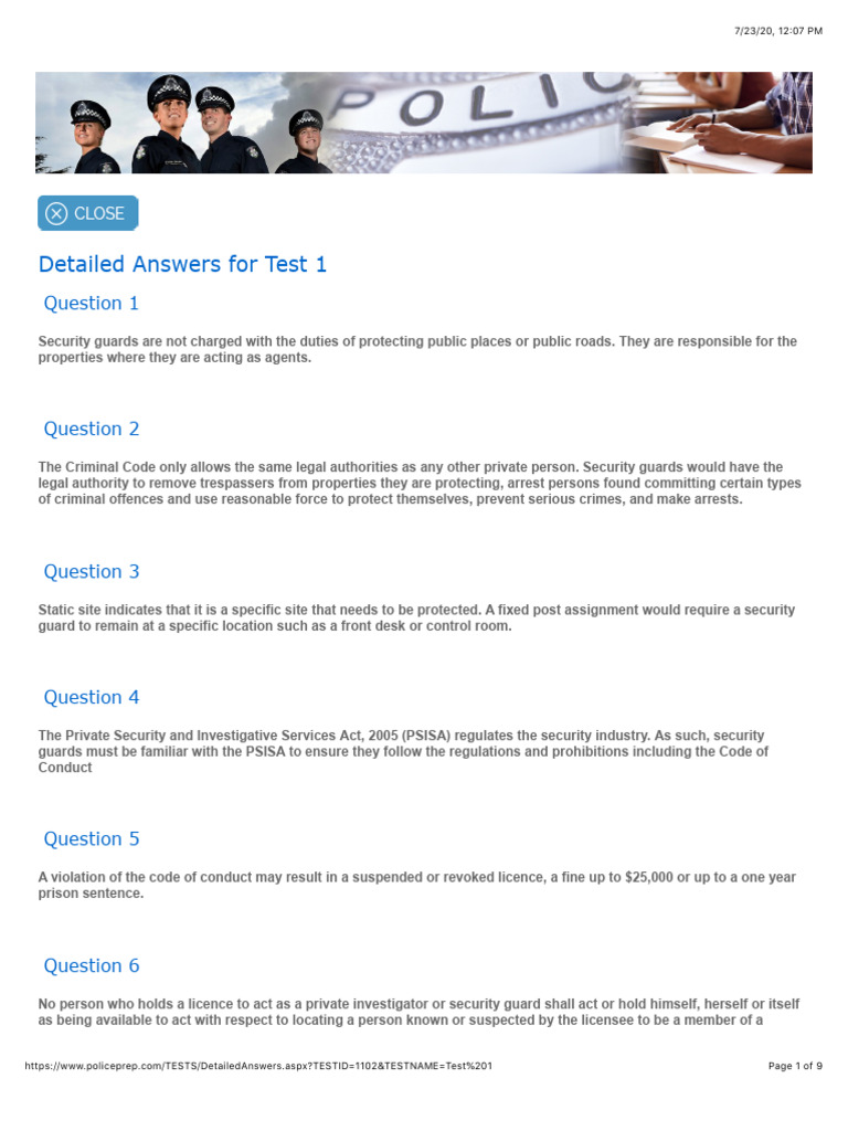 Police Exam Prep Pdf Security Guard Arrest