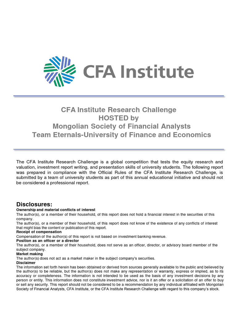 CFA RC Team-Eternals UFE Mongolia-1 | PDF | E Commerce | Valuation (Finance)