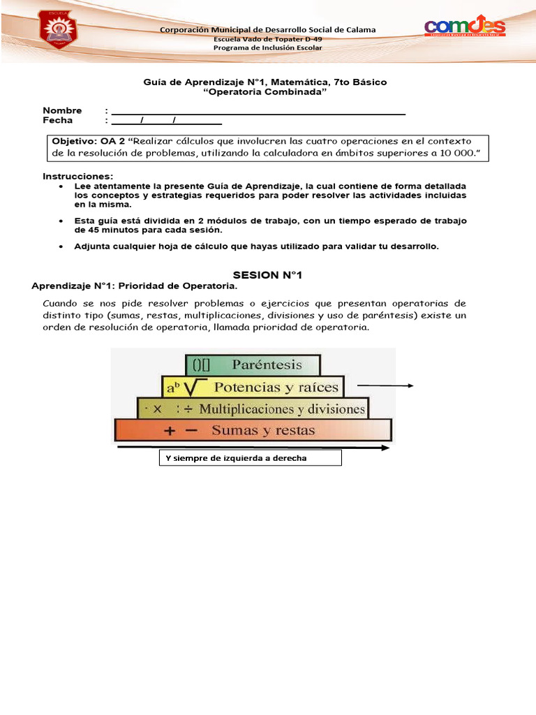 GUIA DE MATEMATICA 7 BASICO | PDF | Multiplicación | Sustracción