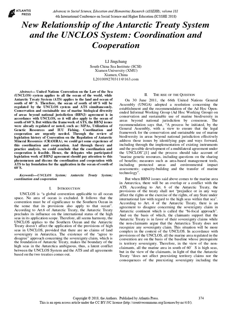 New Relationship of The Antarctic Treaty System and The UNCLOS System ...