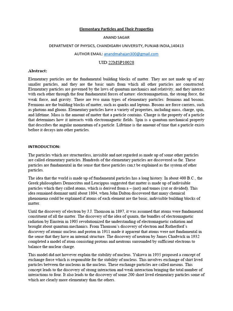 Properties of Elementary Particles | PDF | Particle Physics ...