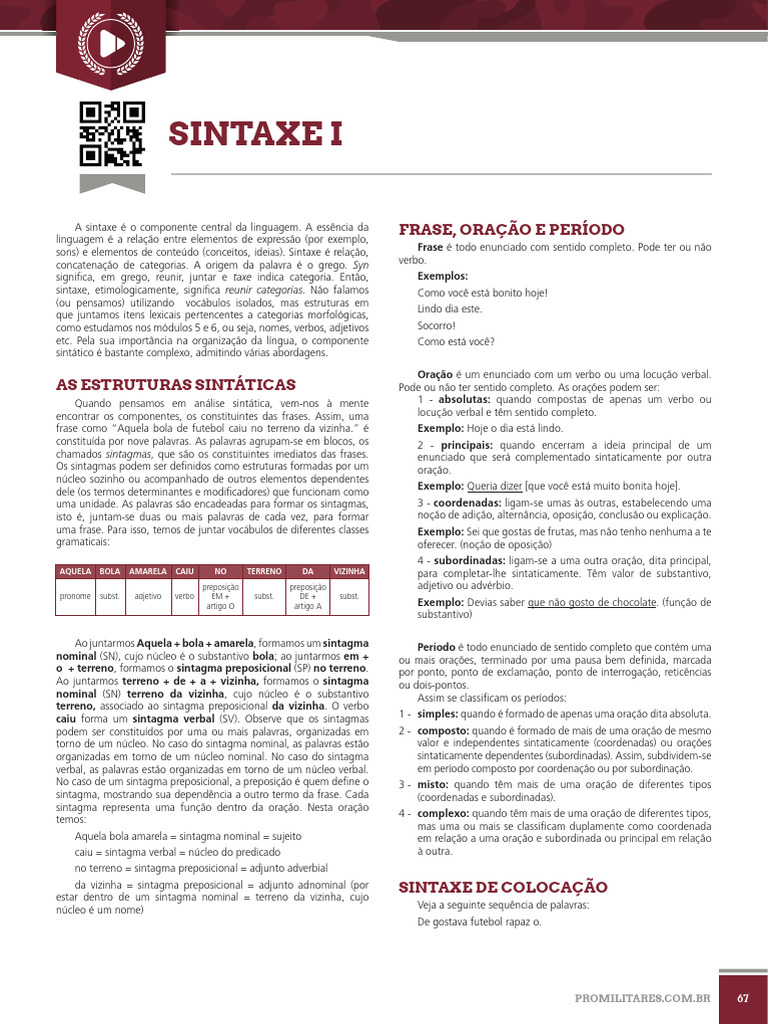 Por027 - Sintaxe I | PDF | Assunto (gramática) | Objeto (gramática)