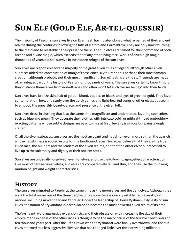 Sun Elves of Evermeet: History & Culture | PDF | Elf (Dungeons ...