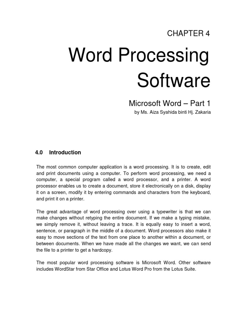 Chapter 4 Word Processing Software Part 1 | Download Free PDF | Word Processor | Microsoft Word