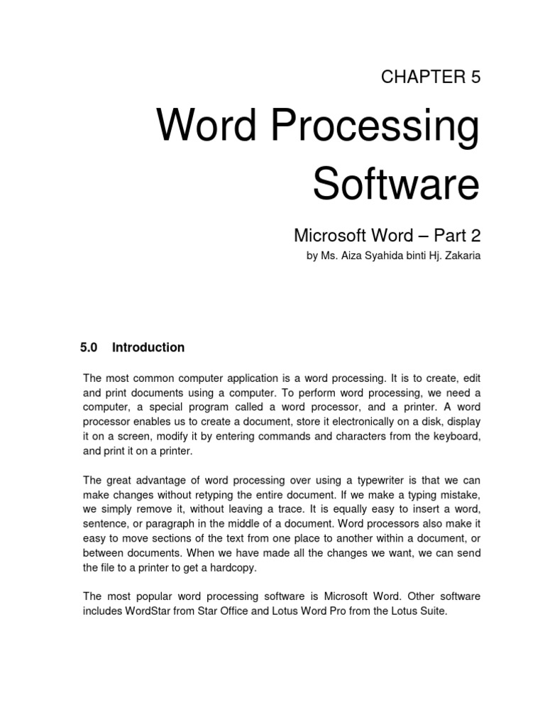 Chapter 5 Word Processing Software Part 2 | PDF | Word Processor | Microsoft Word
