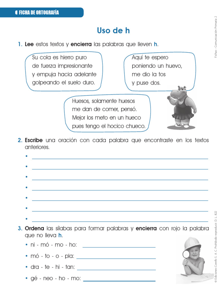 Actividades de ortografía con H | PDF
