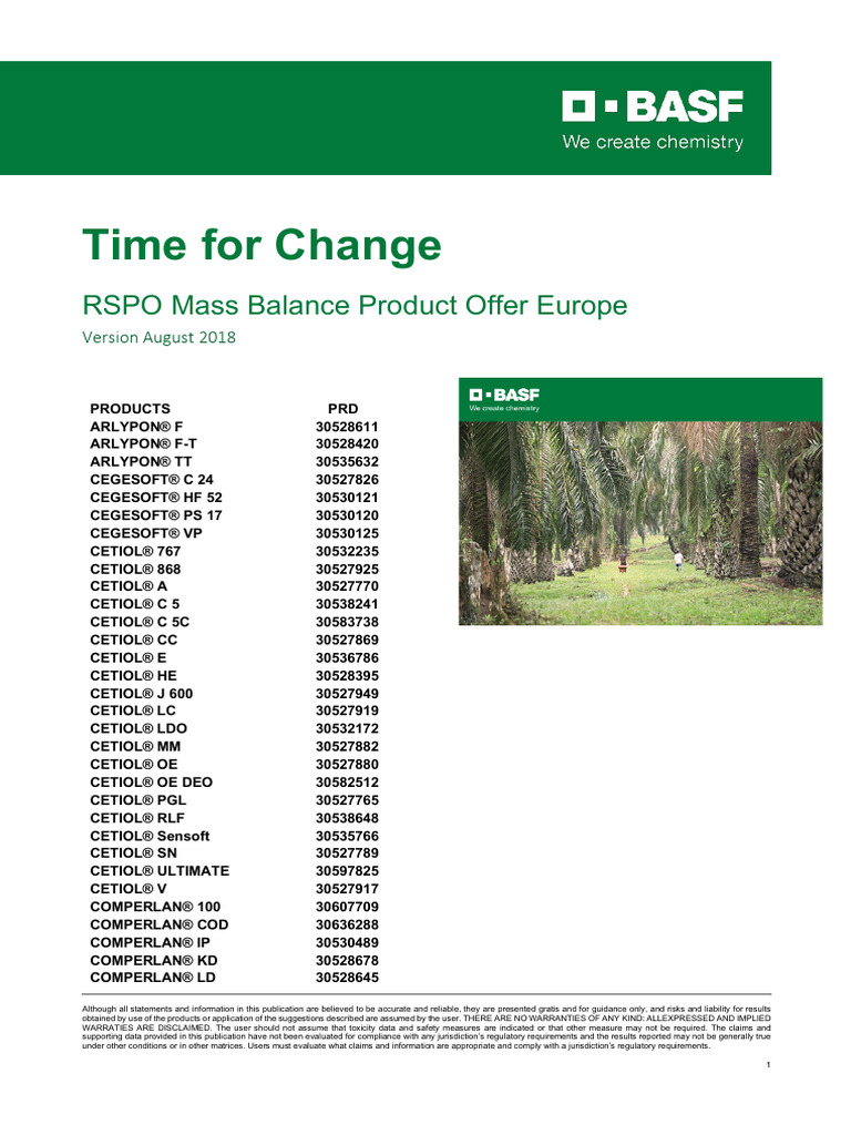 BROCHURE RSPO Mass Balance Product Offer Europe-BASF-08-18 | PDF | Law ...
