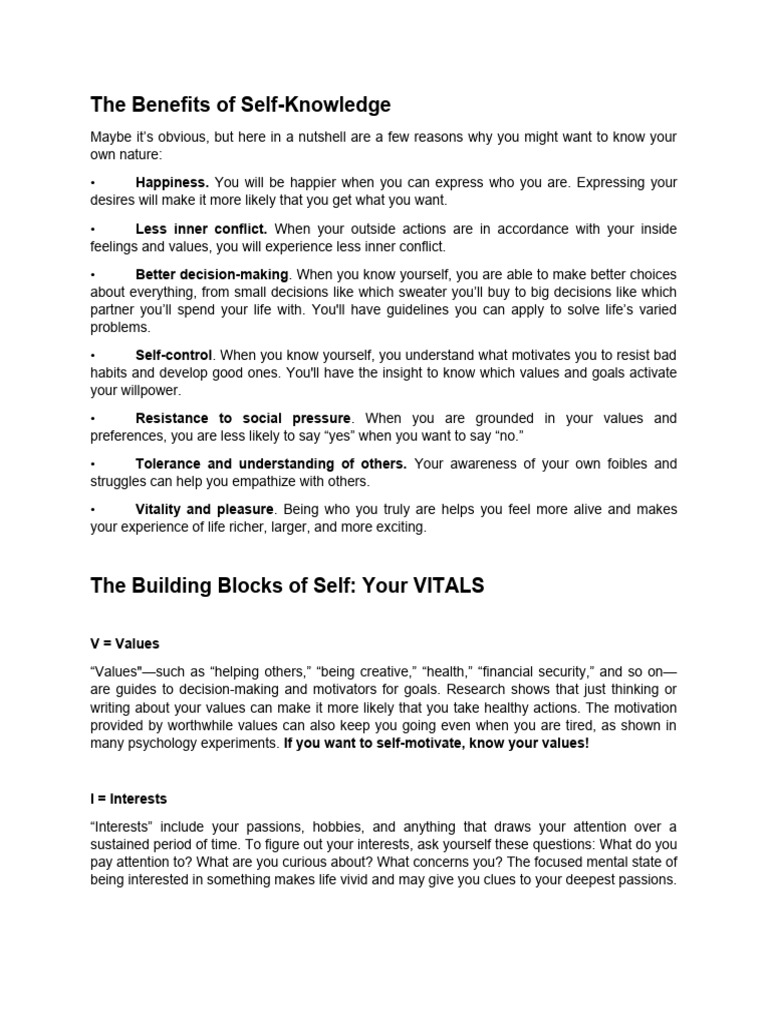 The Benefits of Knowing Yourself | PDF | Self-Management | Self Control