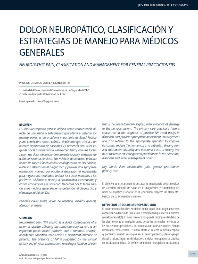 Dolor Neuropático, Clasificación y Estrategias de Manejo para Médicos ...