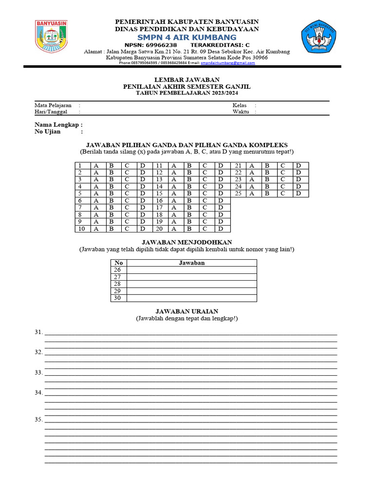 Lembar Jawaban Bindo | PDF