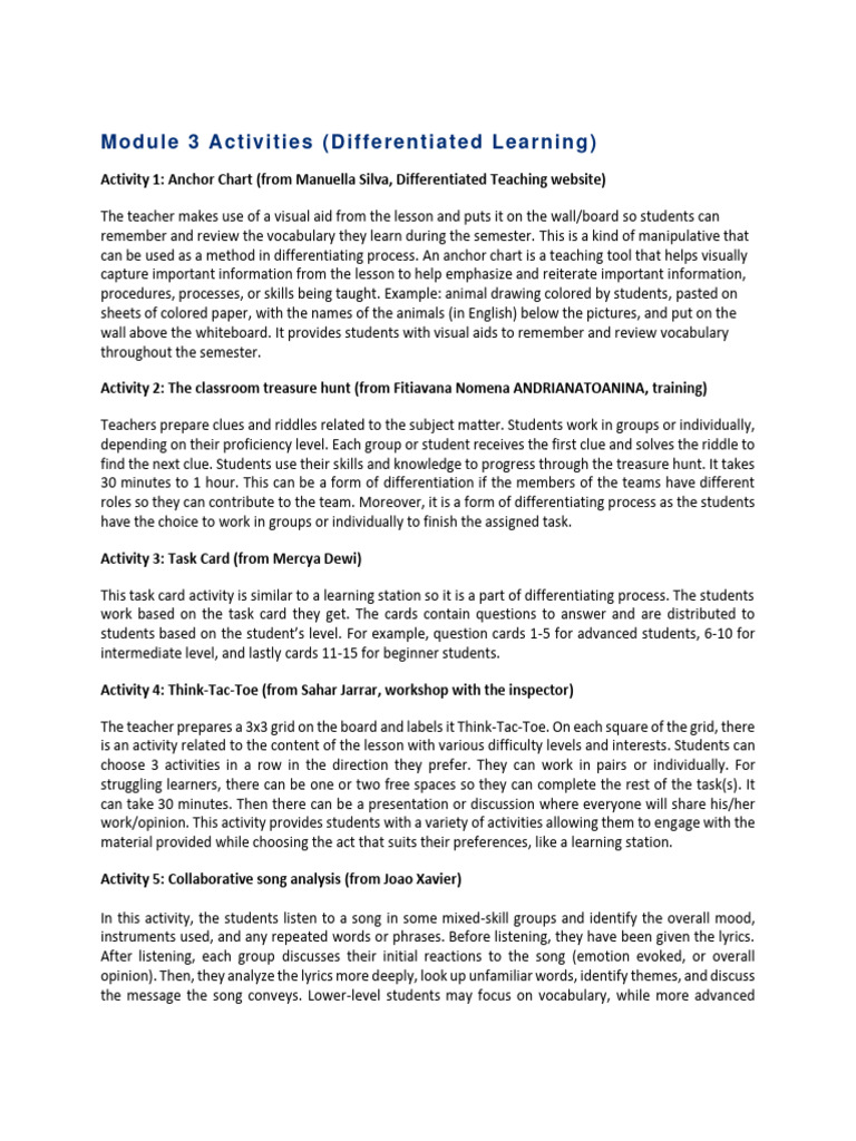 Differentiated Learning Activities | PDF | Vocabulary | Differentiated ...