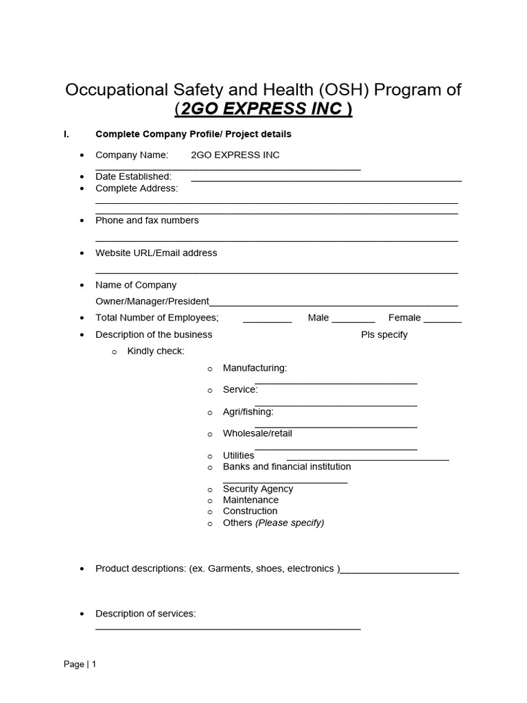Osh Program Template | PDF | Occupational Safety And Health | Personal ...