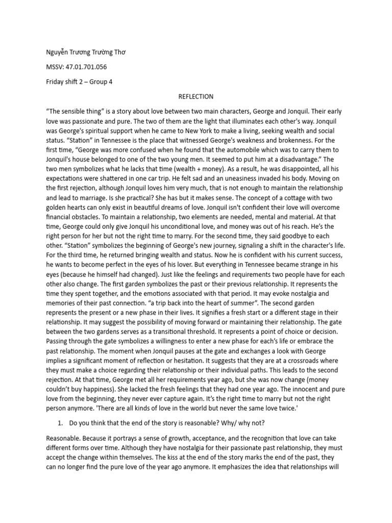 Reflection Week 3 - The Sensible Thing | PDF | Love | Feeling