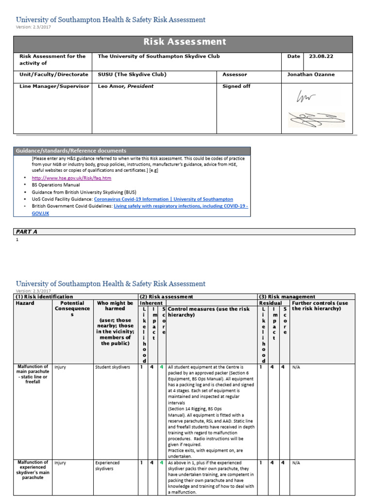 University of Southampton Health & Safety Risk Assessment | PDF ...