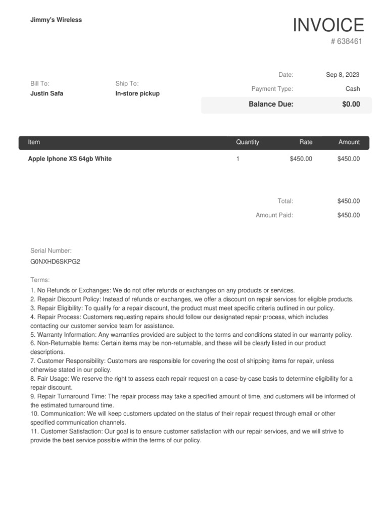 Jimmy's Wireless Invoice # 638461 PDF | PDF | Economies | Business