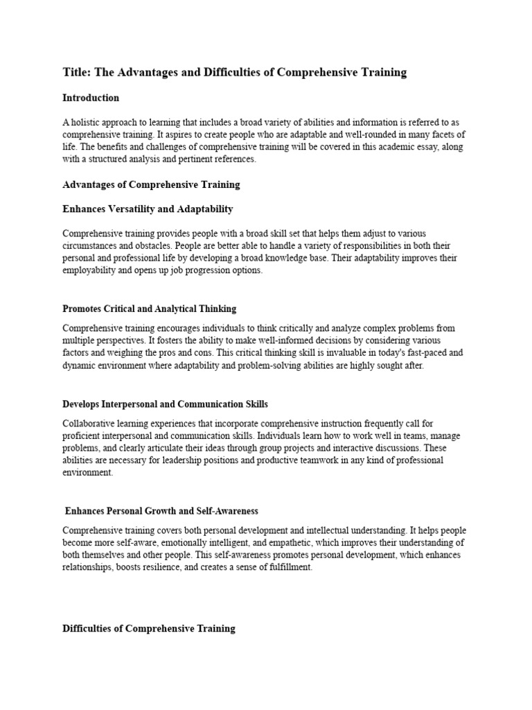 Benefits and Challenges of Comprehensive Training | PDF | Curriculum ...