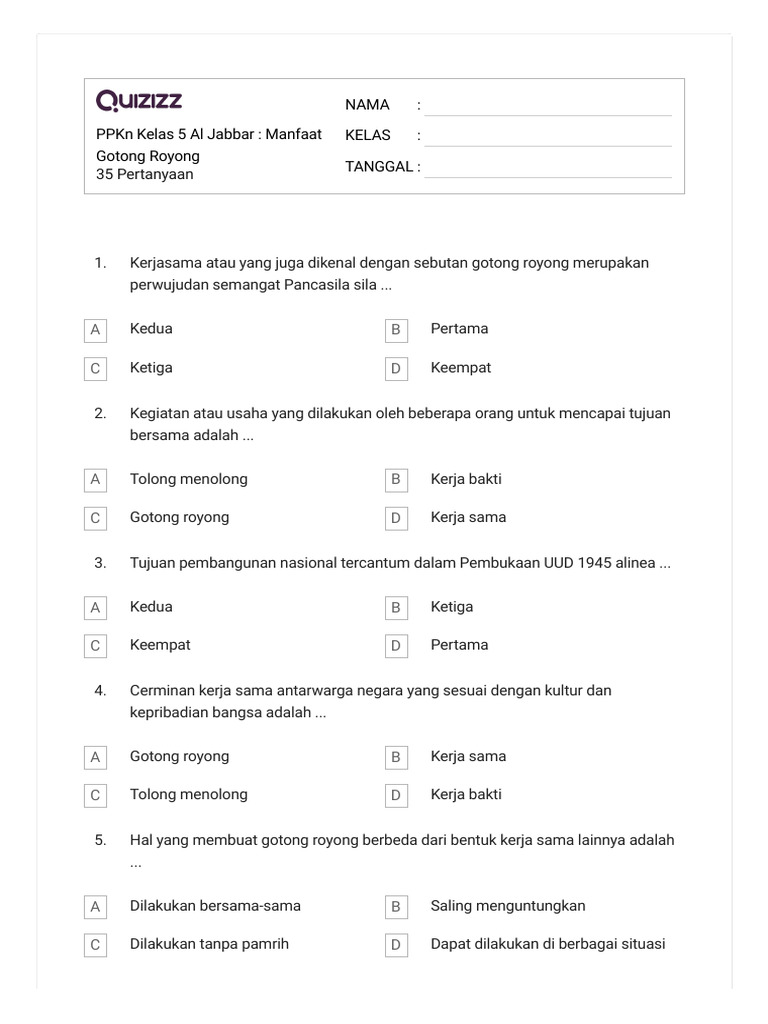 PPKN Kelas 5 Al Jabbar - Manfaat Gotong Royong | PDF