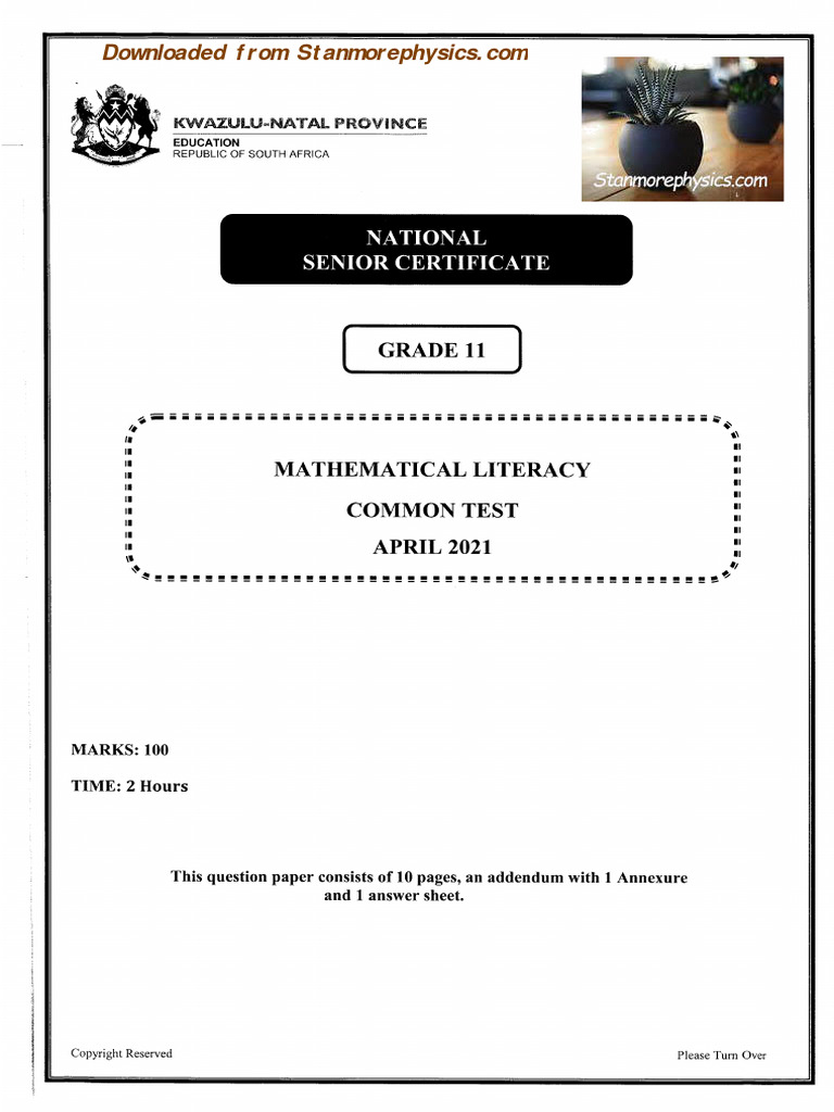 Maths Literacy Grade 11 April 2021 QP and Memo | PDF