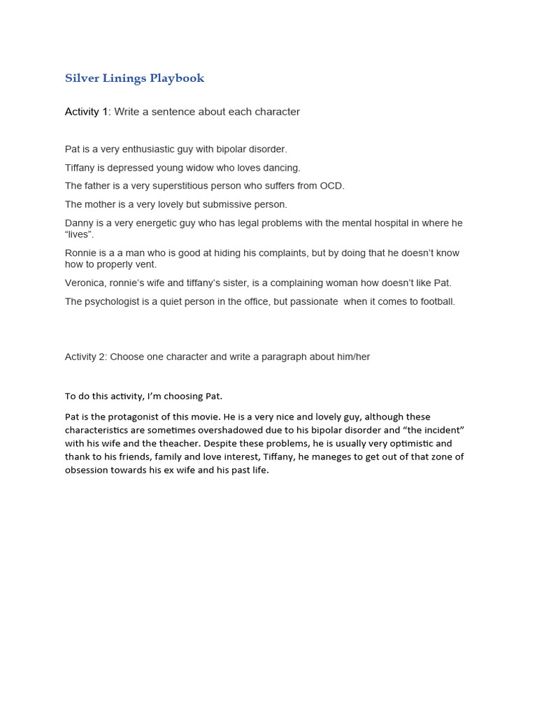 Silver Linings Playbook Activity | PDF