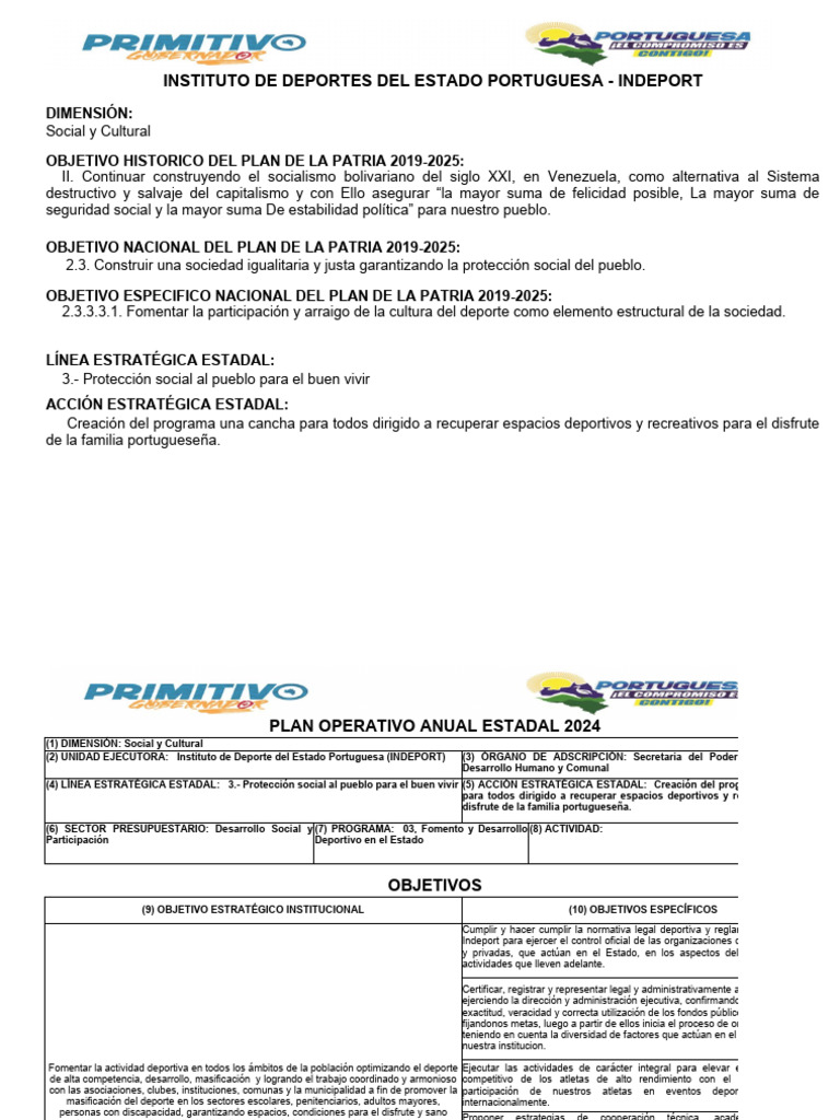 Poa 2024 Indeport Acciones y Proyectos | PDF | Deportes | Educación Física