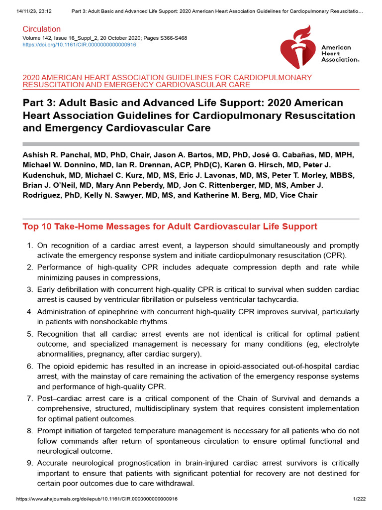 Part 3 - Adult Basic and Advanced Life Support - 2020 American Heart Association Guidelines For ...