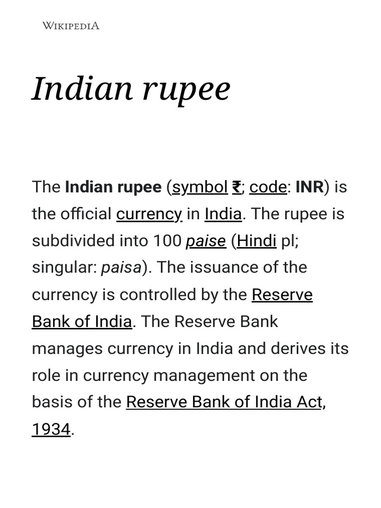 Indian Rupee - Wikipedia | PDF