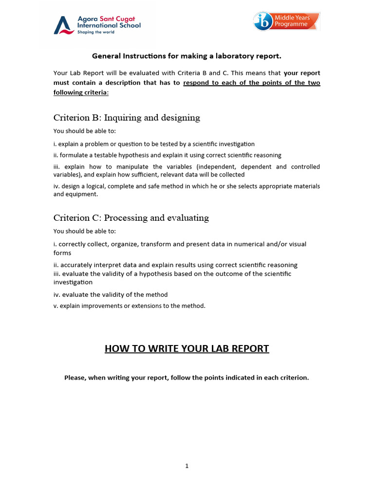 23 24 CRIT B C Lab Report Instructions MYP | PDF | Hypothesis | Experiment